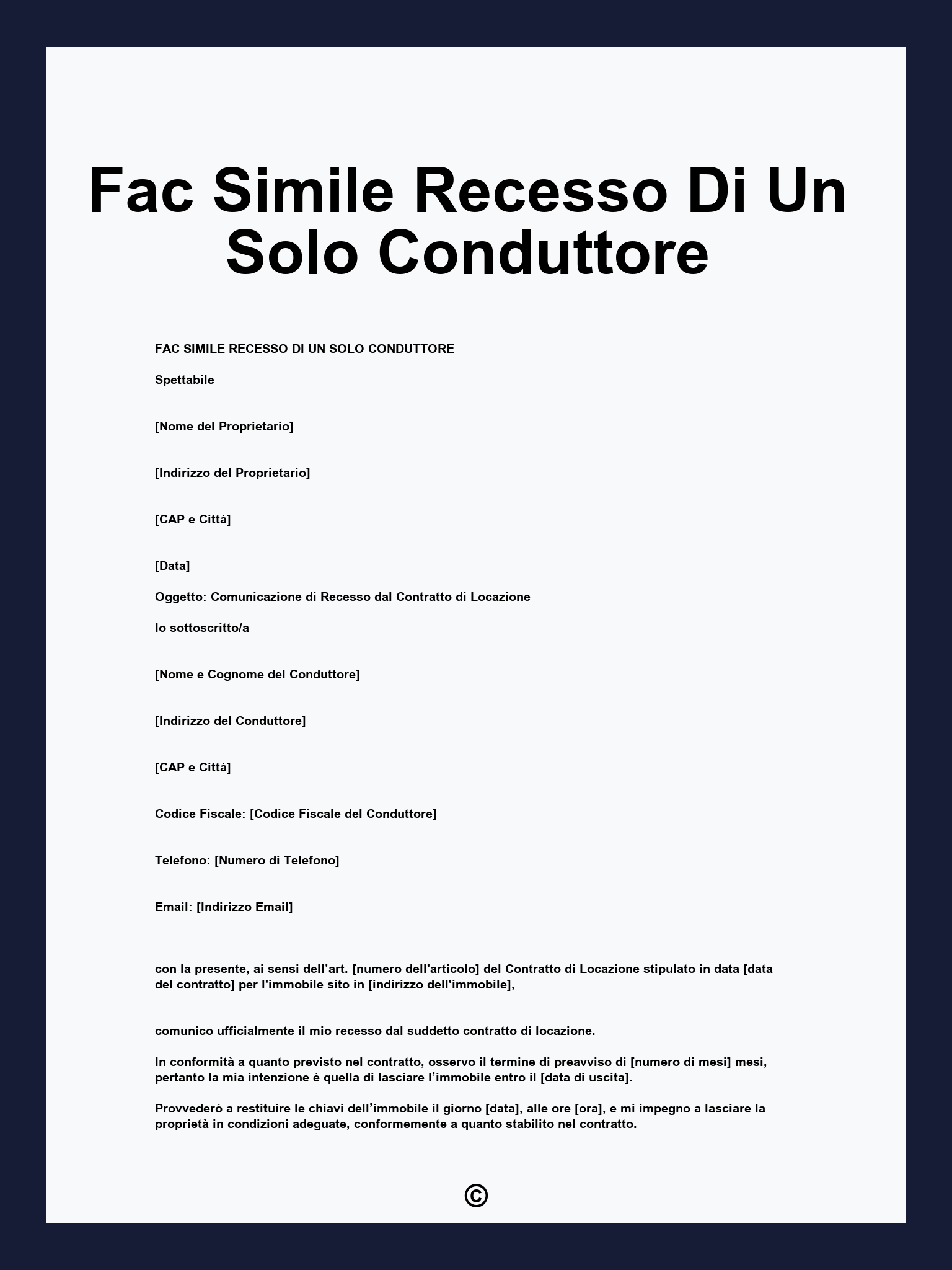 Fac Simile Recesso Di Un Solo Conduttore