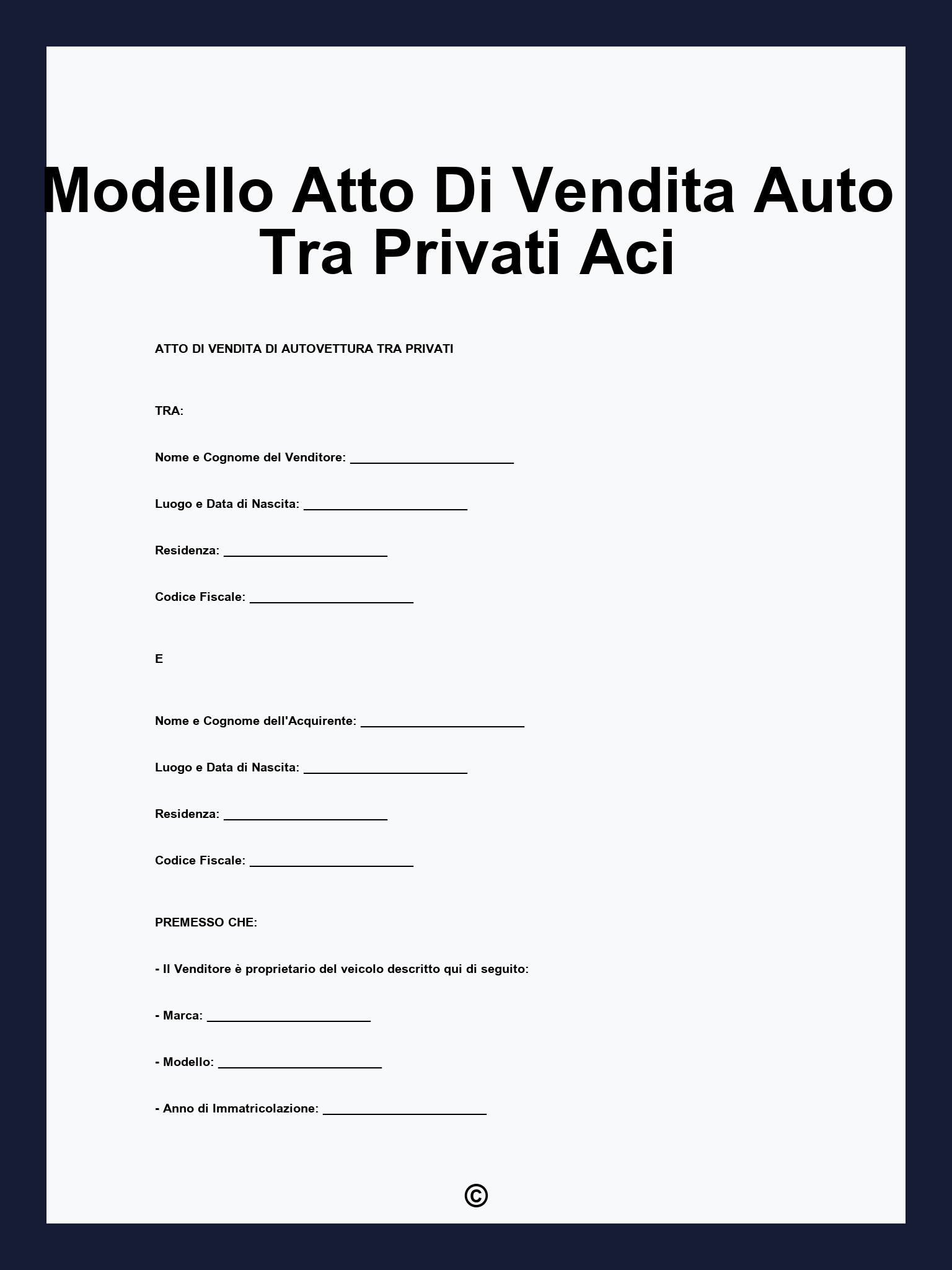 Modello Atto Di Vendita Auto Tra Privati Aci