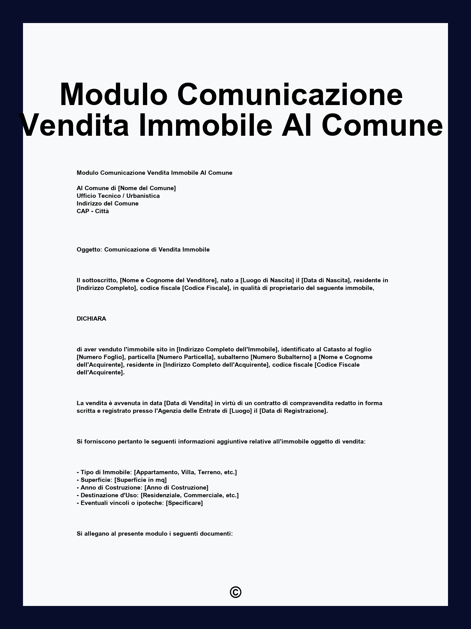 Modulo Comunicazione Vendita Immobile Al Comune