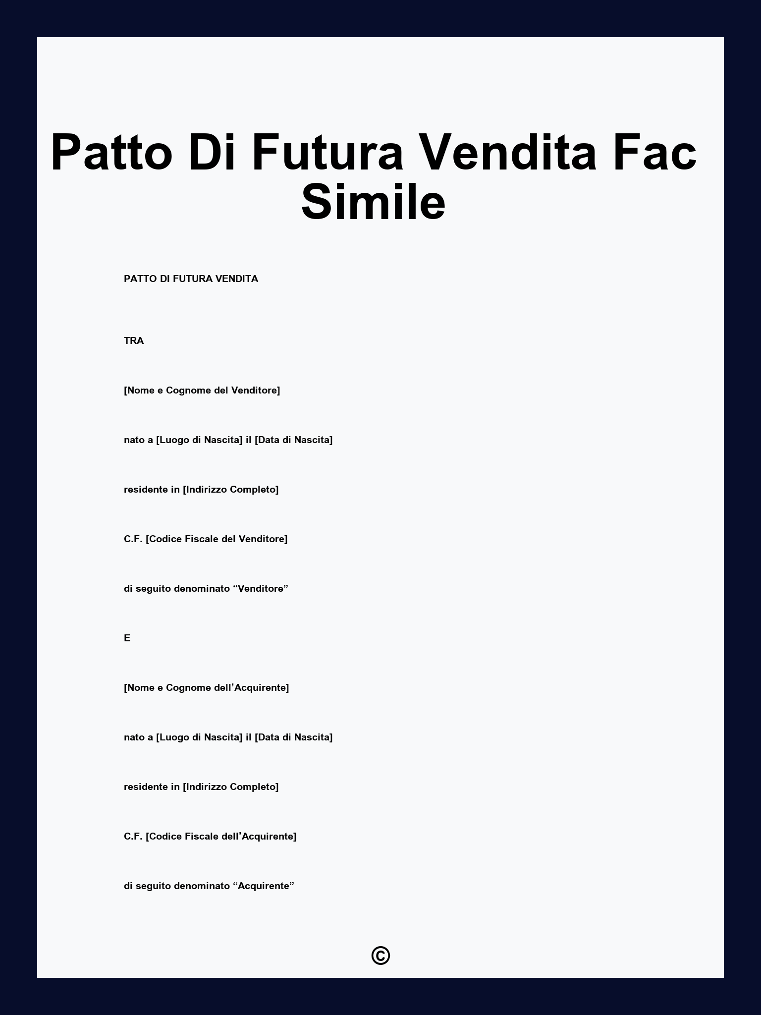 Patto Di Futura Vendita Fac Simile
